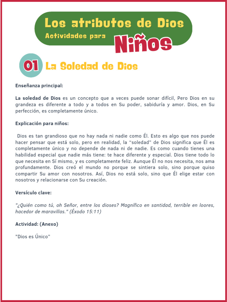 Atributos de Dios para Niños | PDF | Amor | Gracia divina