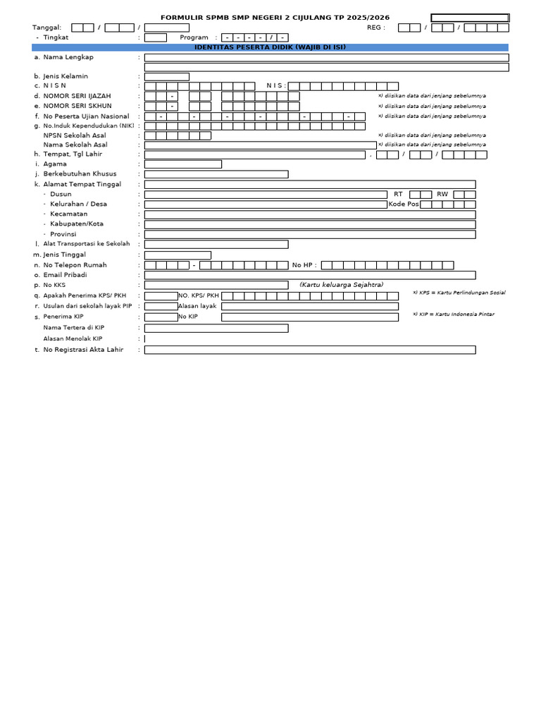 Formulir SPMB SMP Negeri 2 Cijulang | PDF