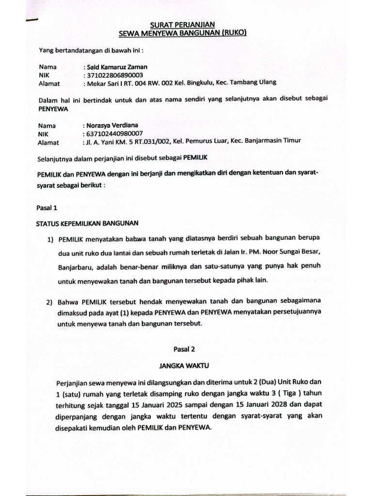 Scan Kontrak Sewa Ruko | PDF