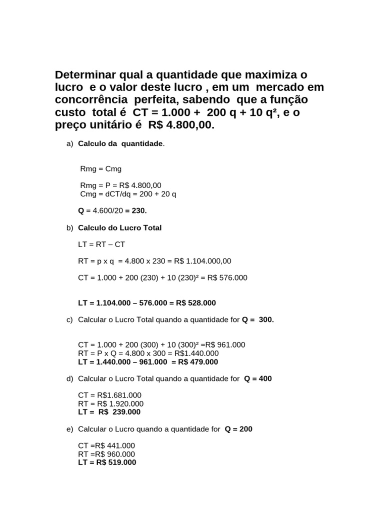 Exercicio Capítulo 7 Estruturas de Mercado | PDF