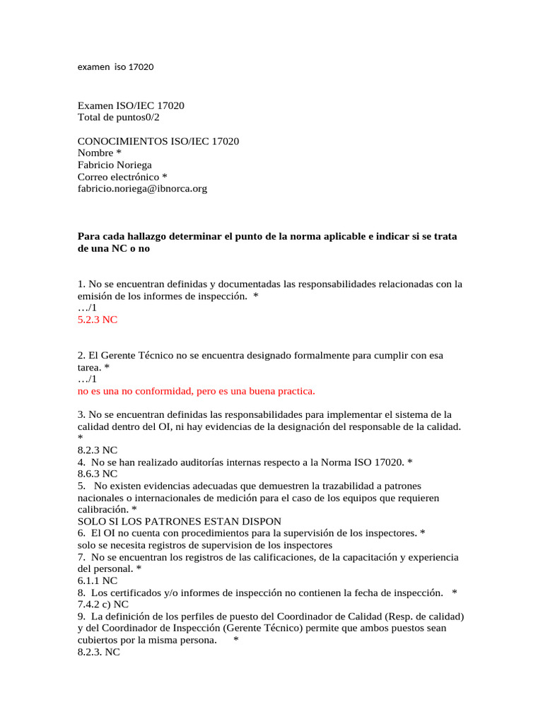 Examen de Conformidad ISO 17020 | PDF | Business | Calibración