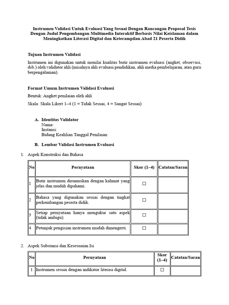 FITRIANI - 24240008 - Instrumen Validasi Untuk Evaluasi | PDF