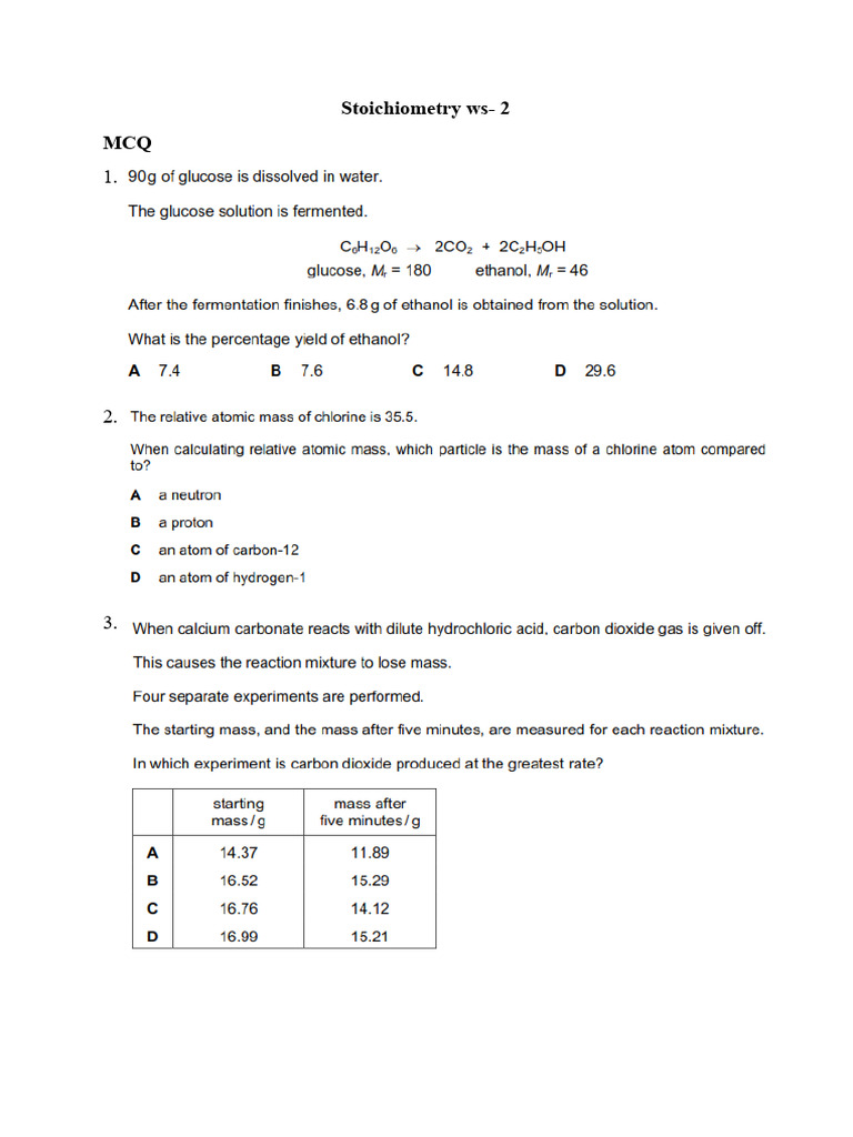Stoichiometry Ws 2 | PDF