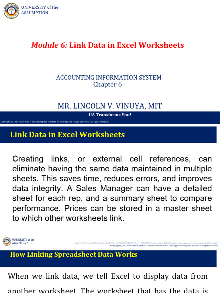 AIS Chapter 6 - Link Data in Excel Worksheets | PDF | Microsoft Excel ...