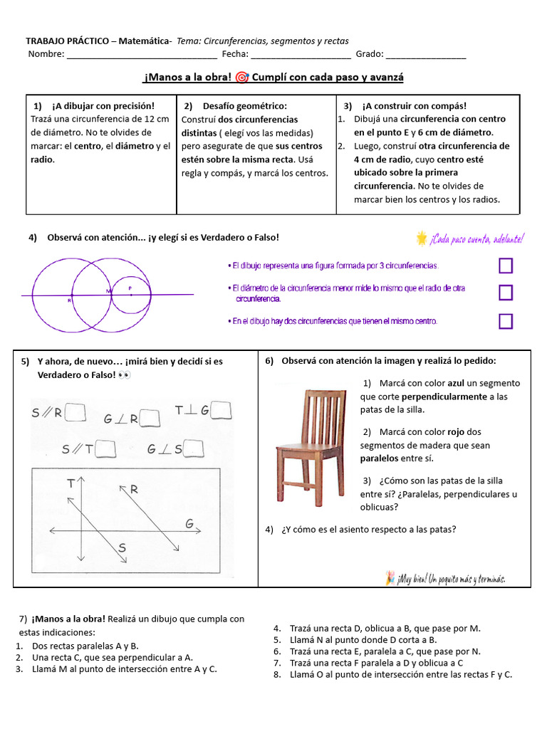 TRABAJO PRÁCTICO - Matemática - Tema - Circunferencias, Segmentos y Rectas | PDF | Perpendicular ...