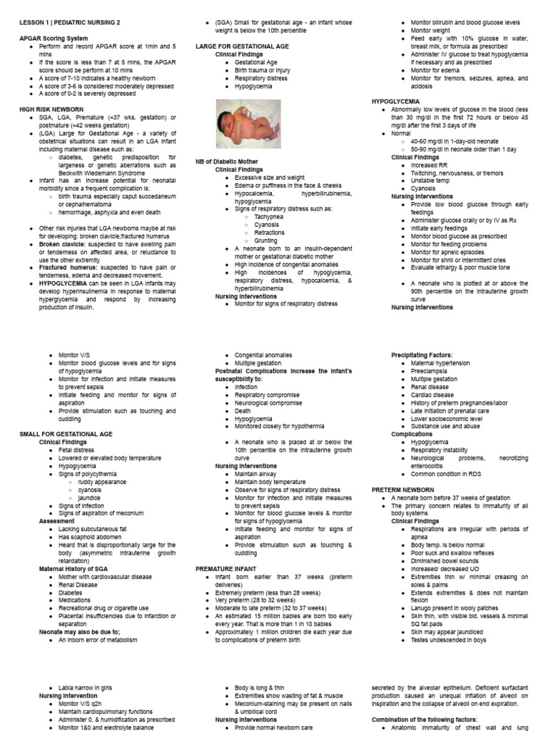 CMC Lec Pedia HR - Lesson 1 (Midterm) | PDF | Preterm Birth | Medical Specialties