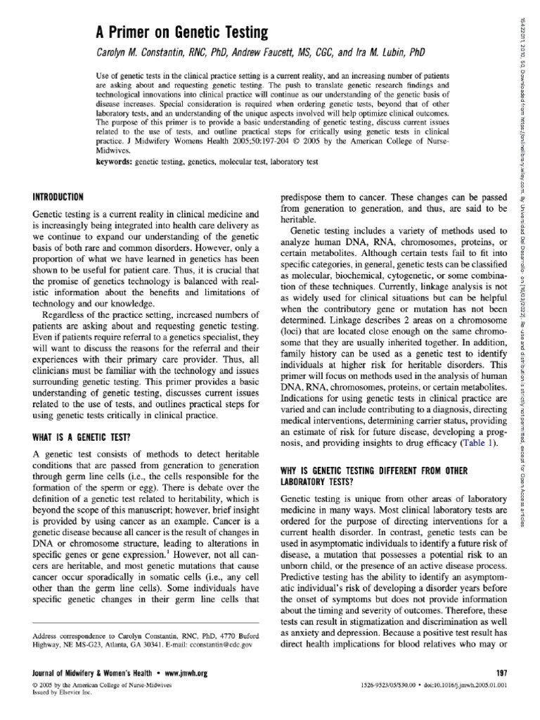 A Primer On Genetic Testing | PDF