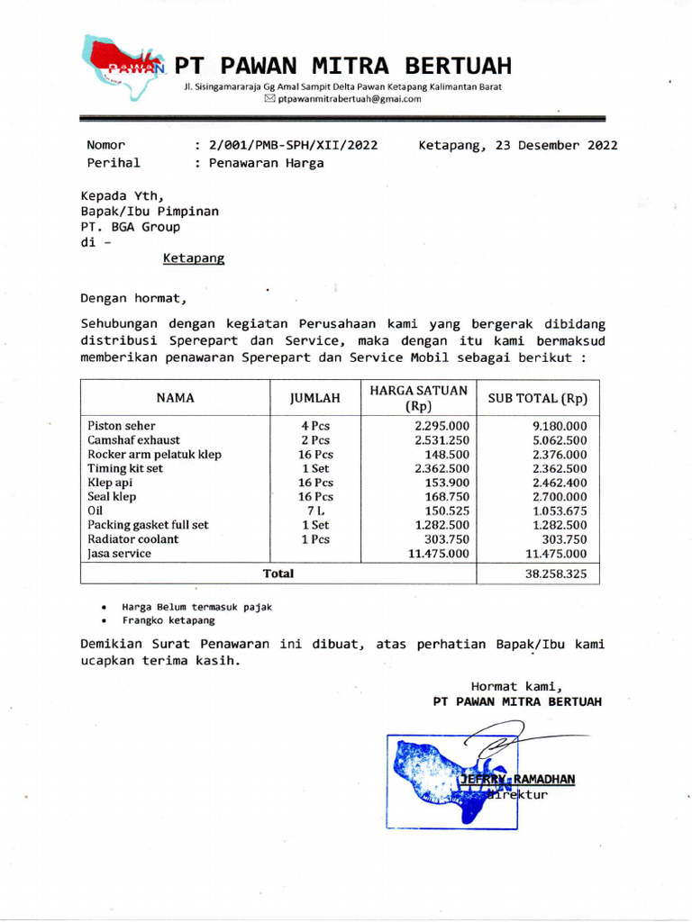 Surat Penawaran Mobil Triton | PDF