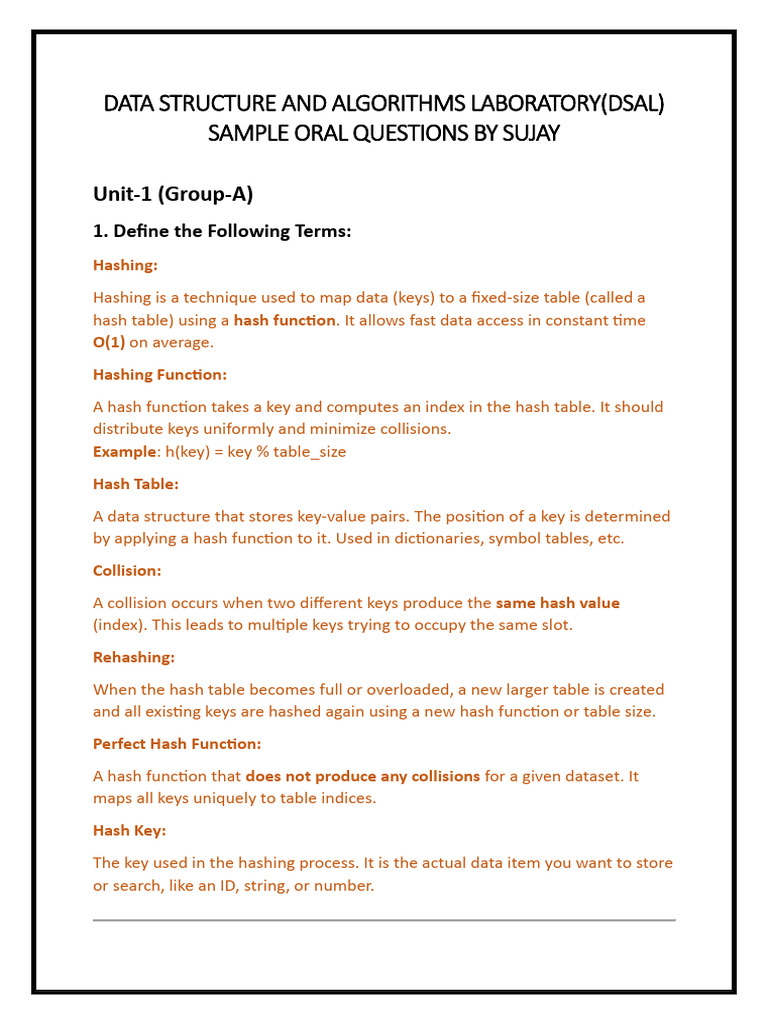 DSAL Oral Short With Answers | PDF | Queue (Abstract Data Type) | Algorithms And Data Structures