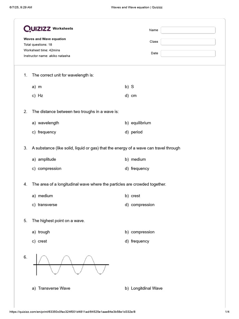 Quizizz - Waves and Wave Equation | PDF | Waves | Frequency