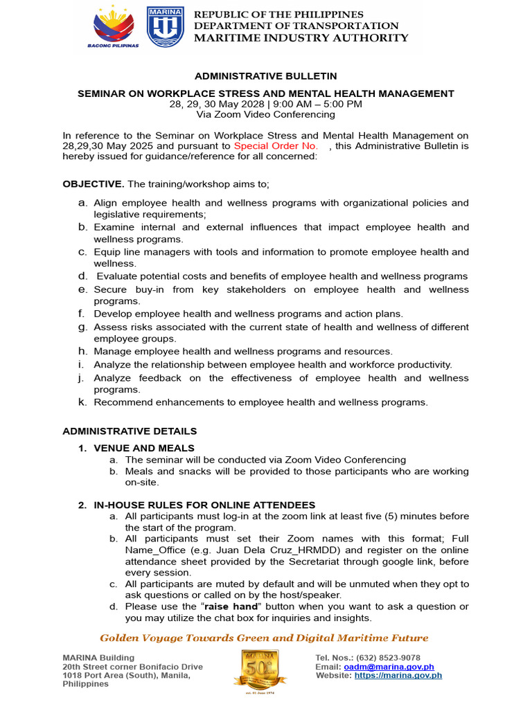 Administrative Bulletin-Workplace Stress and Mental Health Managament ...