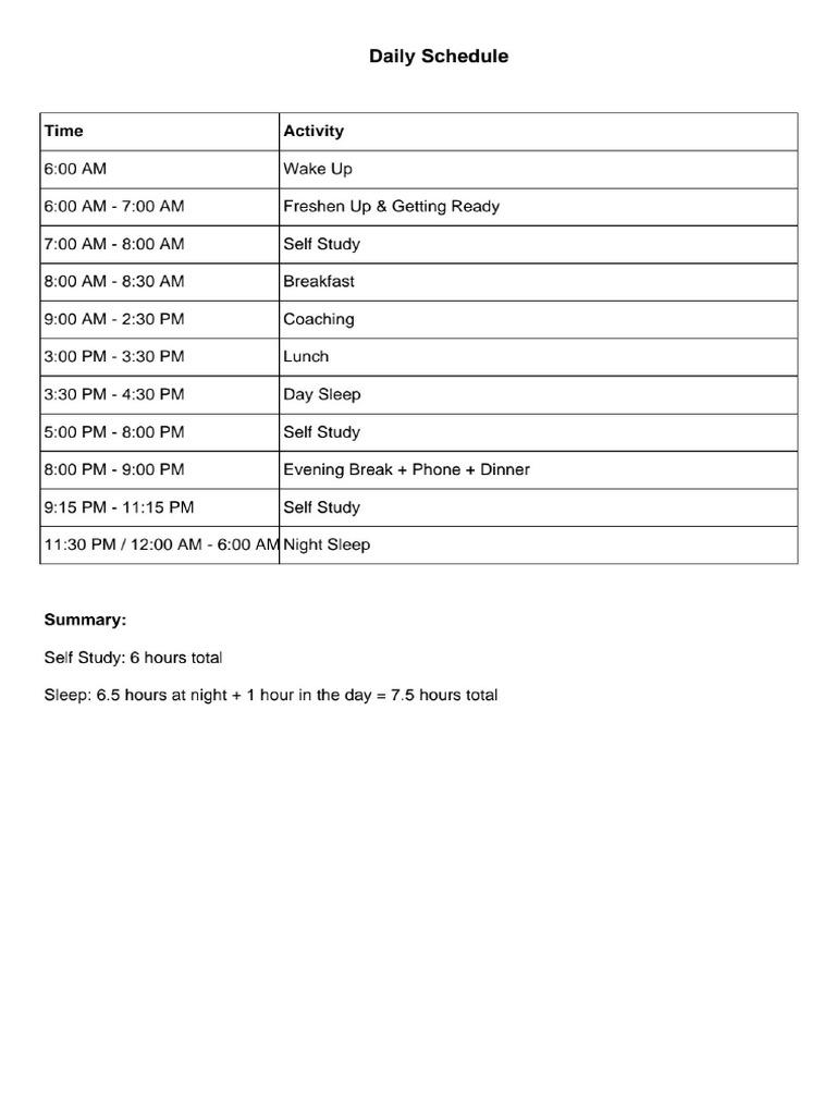 Daily Schedule - Routine | PDF
