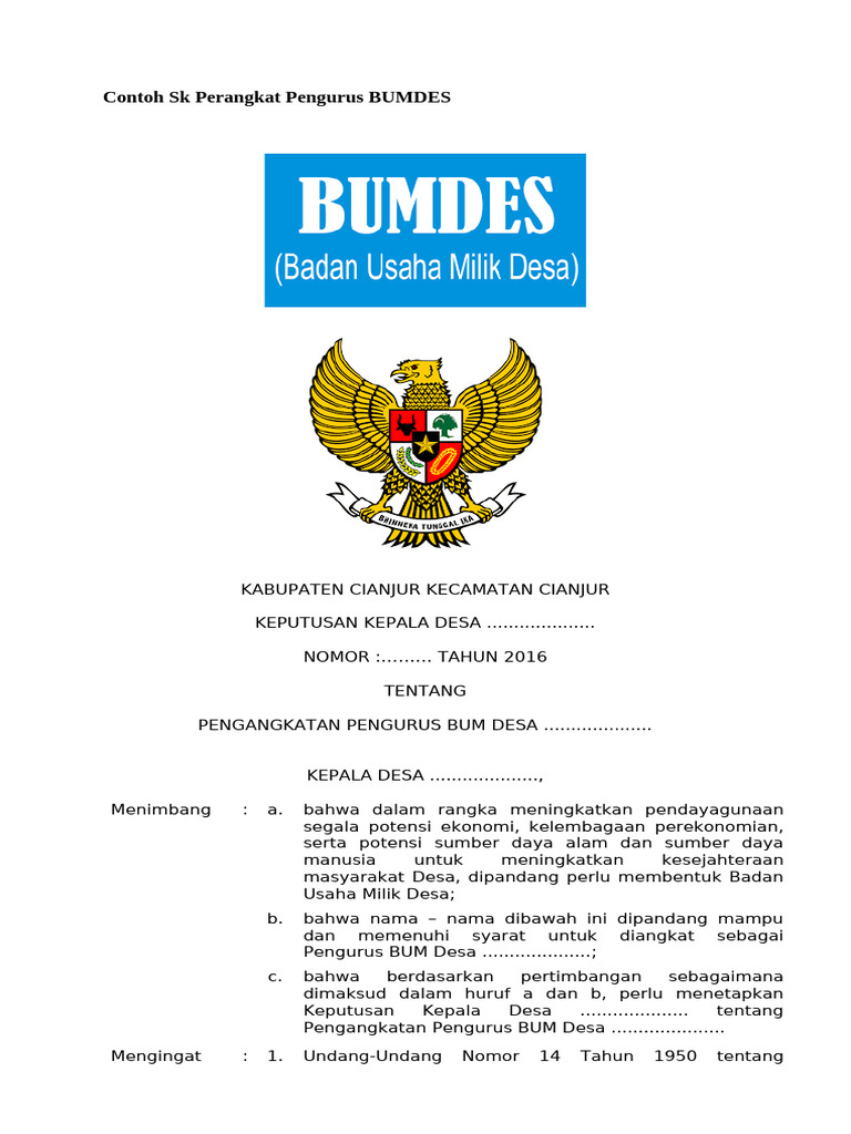 421159802 Contoh Sk Perangkat Pengurus BUMDES | PDF