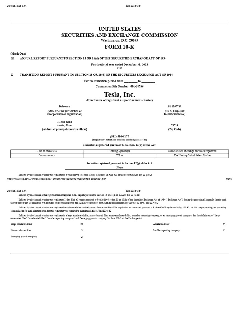 Tesla 10-K - Diciembre 2024 | PDF | National Highway Traffic Safety ...