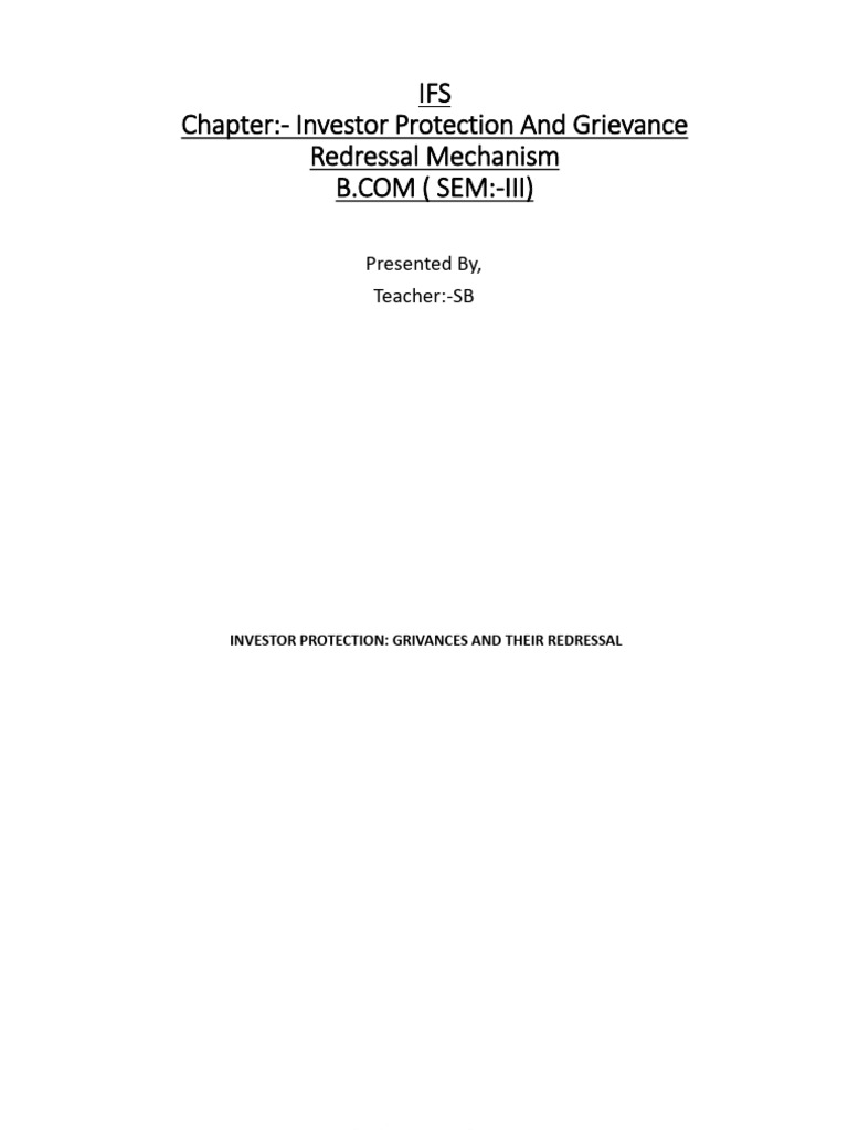 Unit-5 Investor Protection and Grievance | PDF | Securities (Finance ...