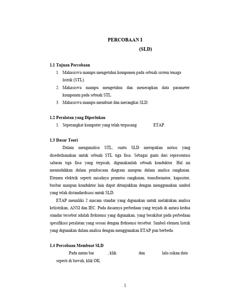 Single Line Diagram: Percobaan I (SLD) | PDF
