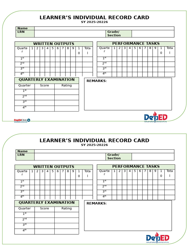 Learner's Individual Record Card 2025 | PDF