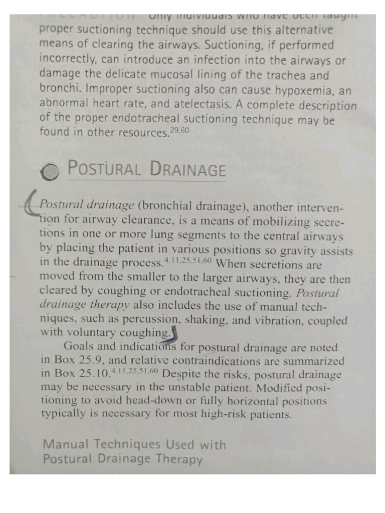 Postural Drainage Kinesotherapy To Remove Secretions | PDF