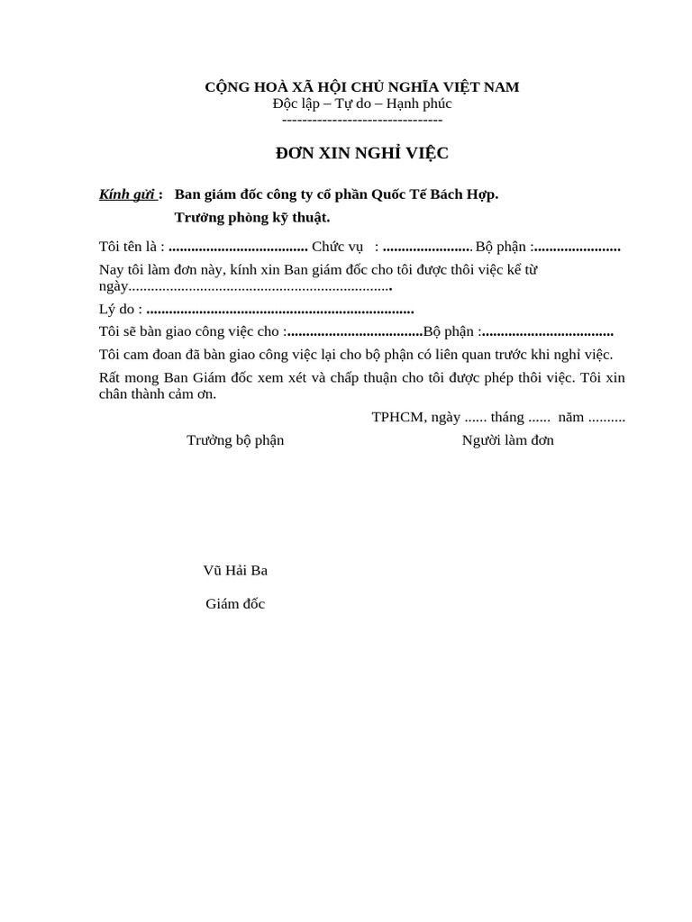 Don Xin Nghi Viec | PDF