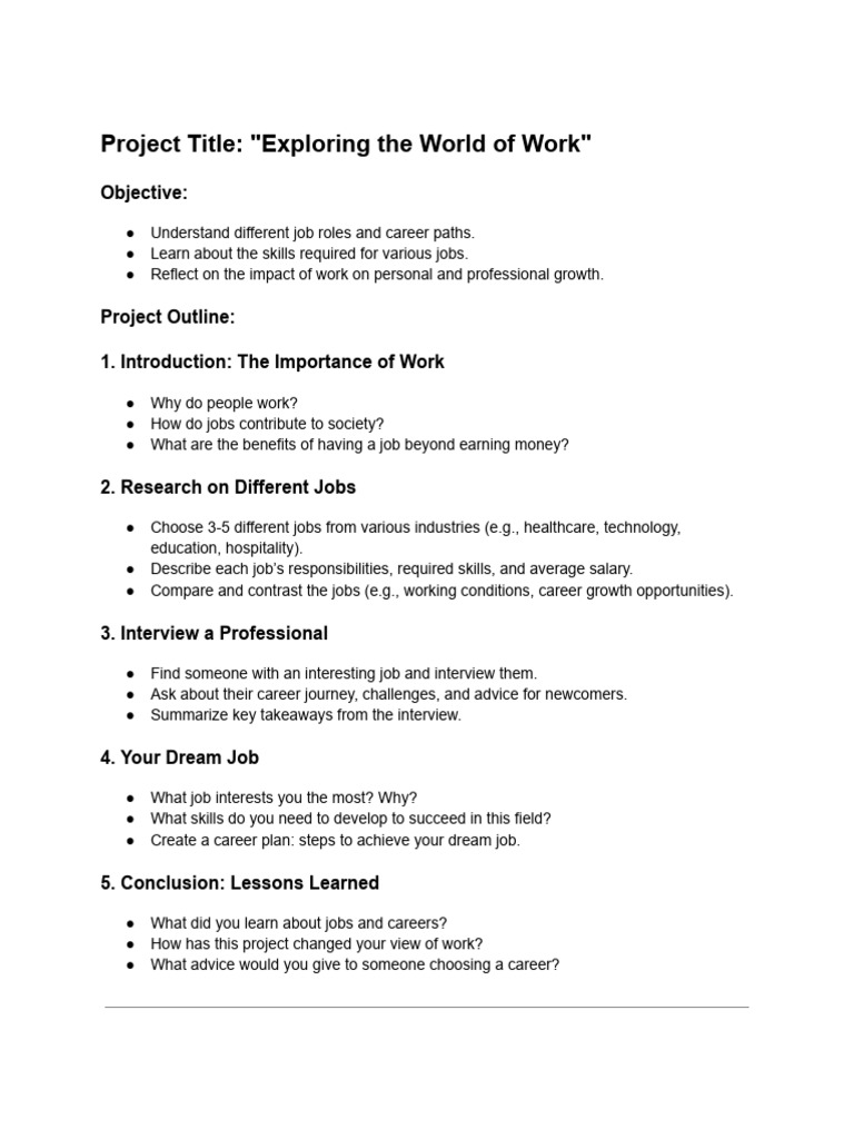 Exploring the World of Work Project | PDF