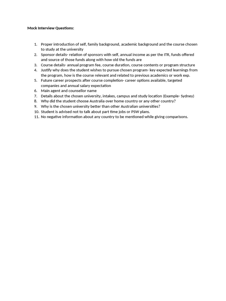 Mock Interview Questions | PDF