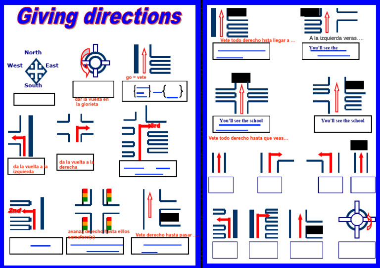 Directions Vocabulary in English/Spanish | PDF