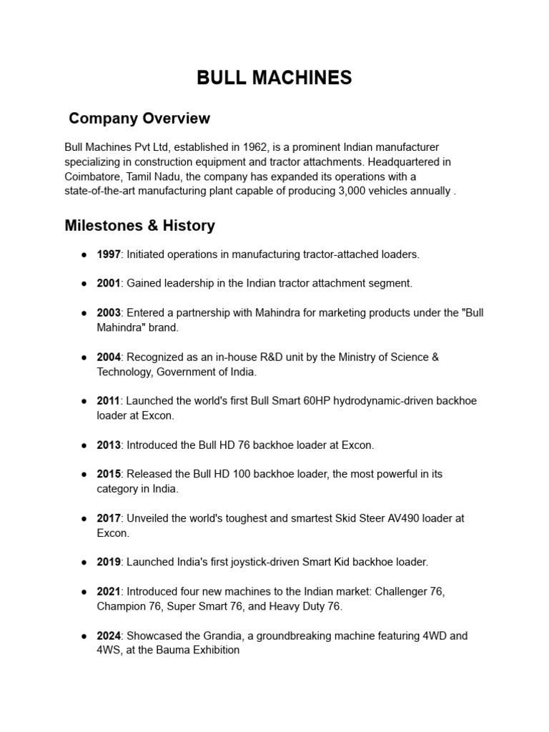 Bull Machines Pvt Ltd: Overview & Products | PDF | Loader (Equipment ...