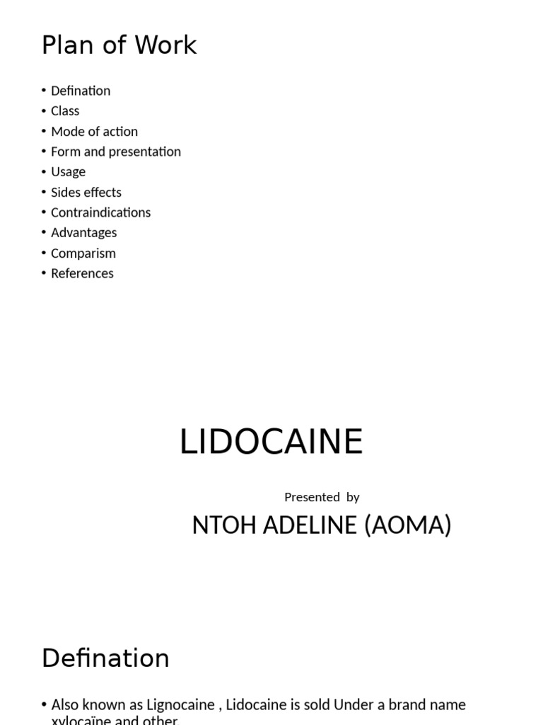 Presentation On Lidocaine | PDF | Medical Specialties | Clinical Medicine
