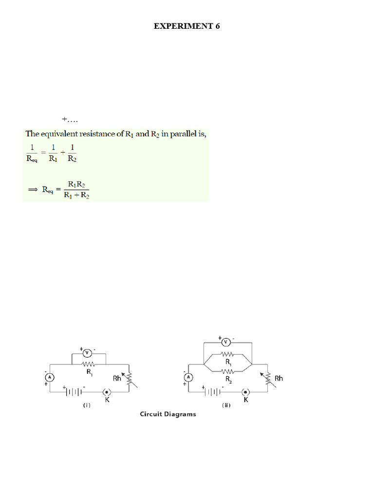 EXPERIMENT 7-Parallel-Equivalent Resistance | PDF | Series And Parallel ...
