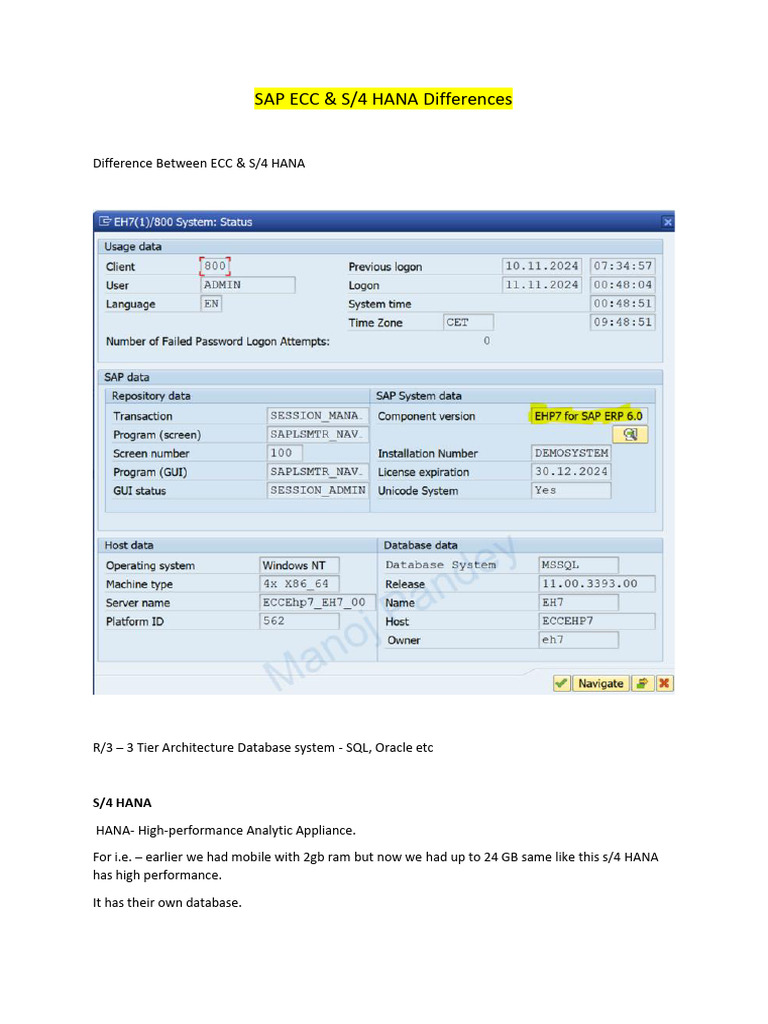 ECC and S4 HANA Difference | PDF | Information Technology | Data Management