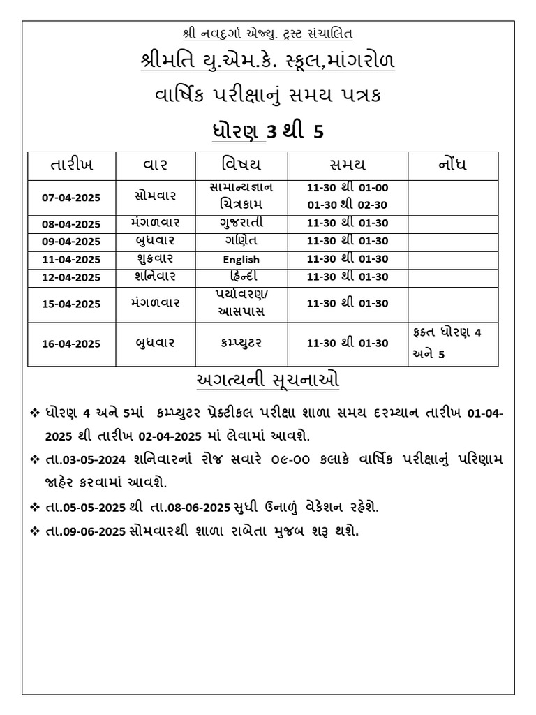 Timetable 2025 | PDF