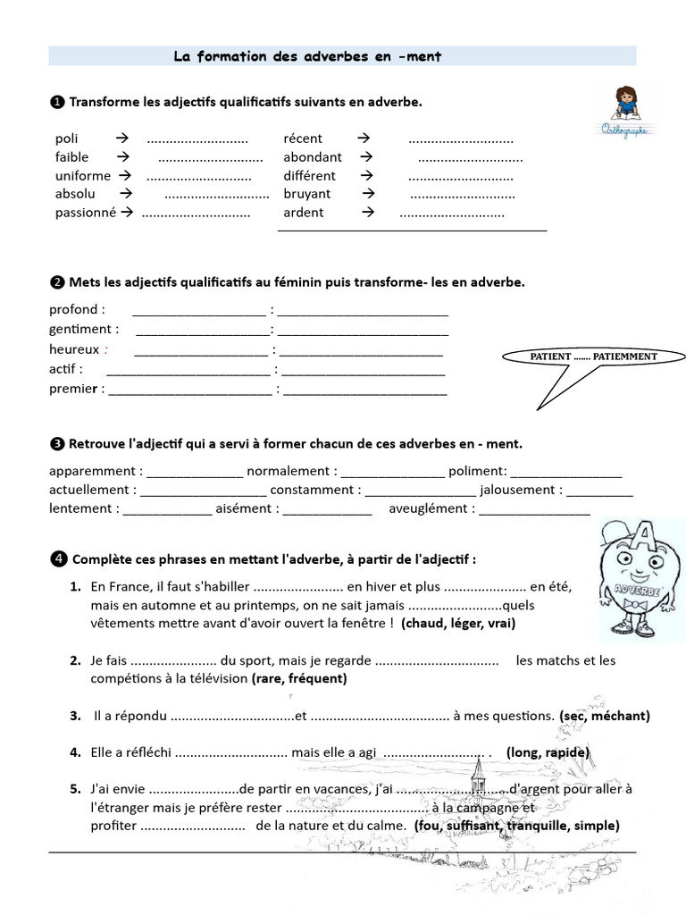 Exercices sur les adverbes en -ment | PDF | Adverbe
