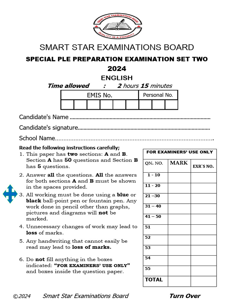 SSEB 2024 English Exam Set Two | PDF