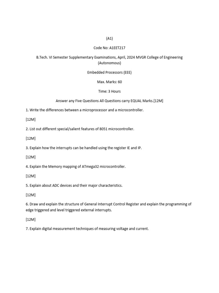 Embedded Processors Key Cum Scheme of Valuation | PDF | Analog To ...