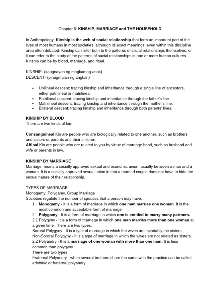 LESSON 6 Kinship, Marriage, and The Hoousehold | PDF | Kinship | Marriage