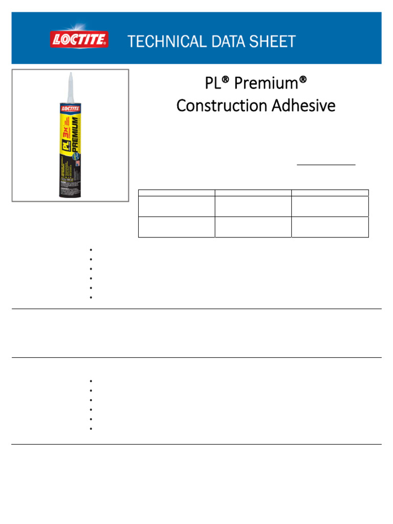 Loctite PL Premium Polyurethane Construction Adhesive Product Data ...