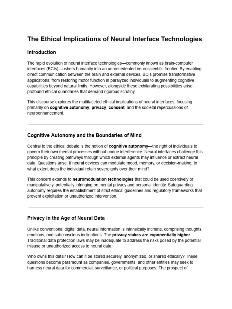 The Ethical Implications of Neural Interface Technologies | PDF ...