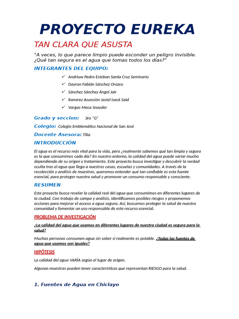 Proyecto Eureka | PDF | La contaminación del agua | Agua