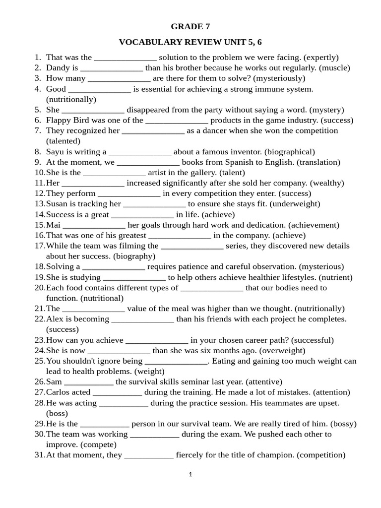 Grade 7 Review Vocab 2nd Semester | PDF | Songs | Singing