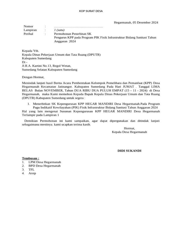 Surat Permohonan Penerbitan SK KPP | PDF