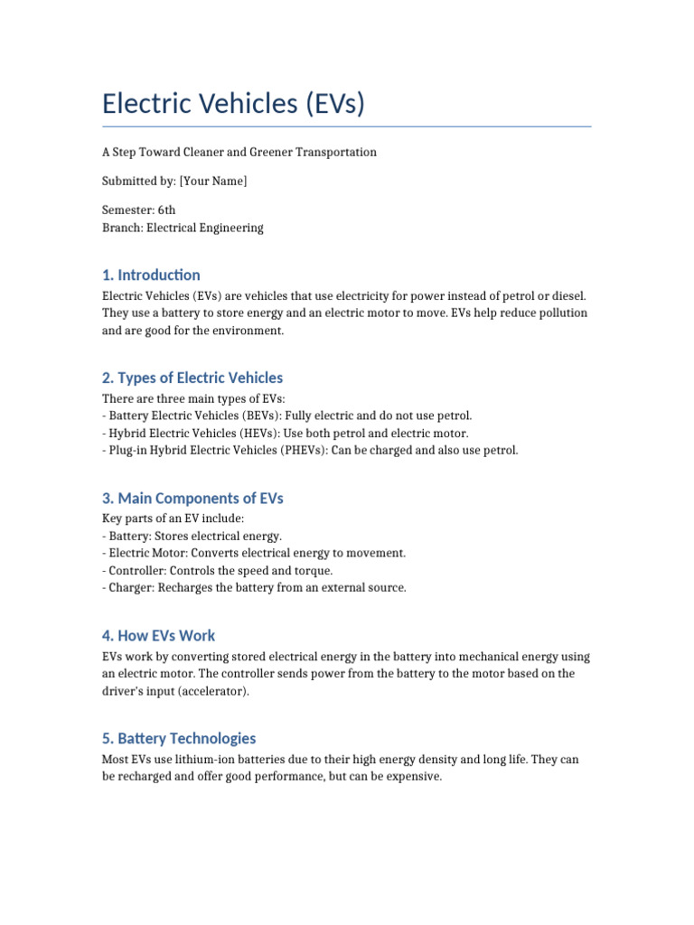 Electric Vehicles Report | PDF