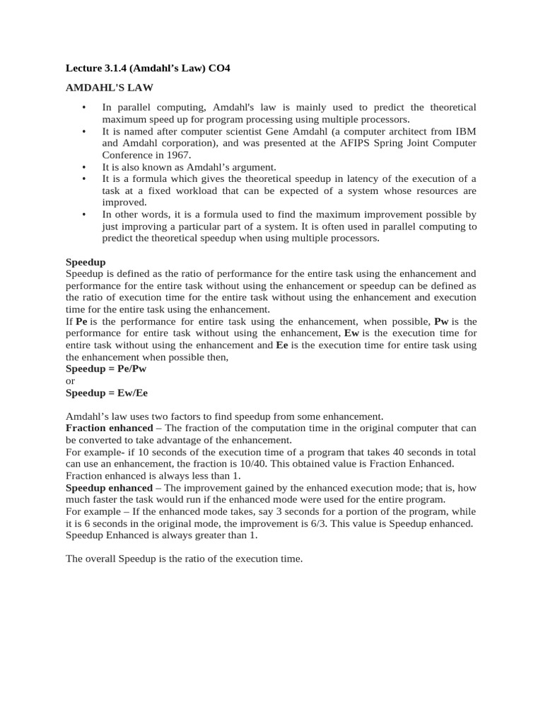 Lecture 3.1.4 (Amdahl's Law) | PDF | Parallel Computing | Concurrent Computing