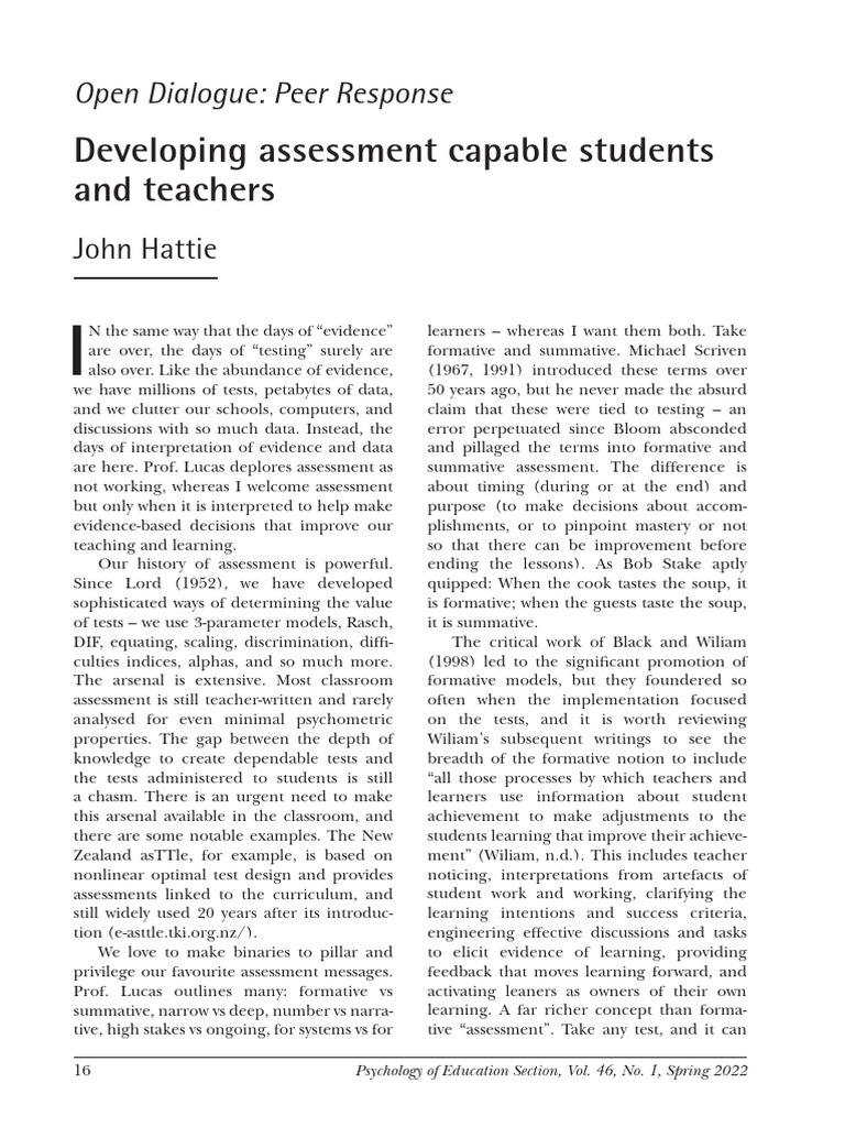 Formative Assessment Insights by Hattie | PDF | Educational Assessment ...