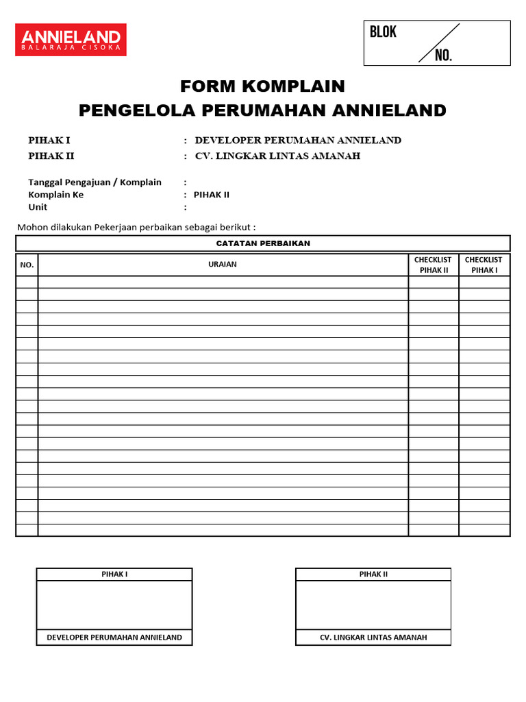 Form Komplain Bangunan | PDF