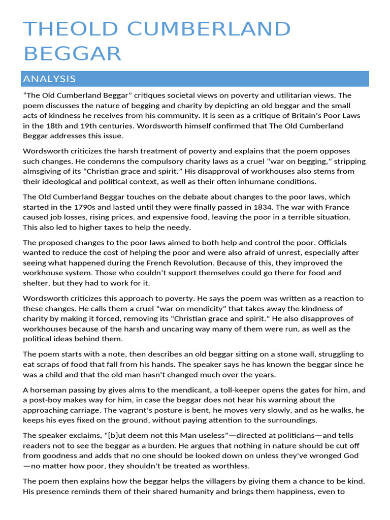 Analysis of "The Old Cumberland Beggar" | PDF