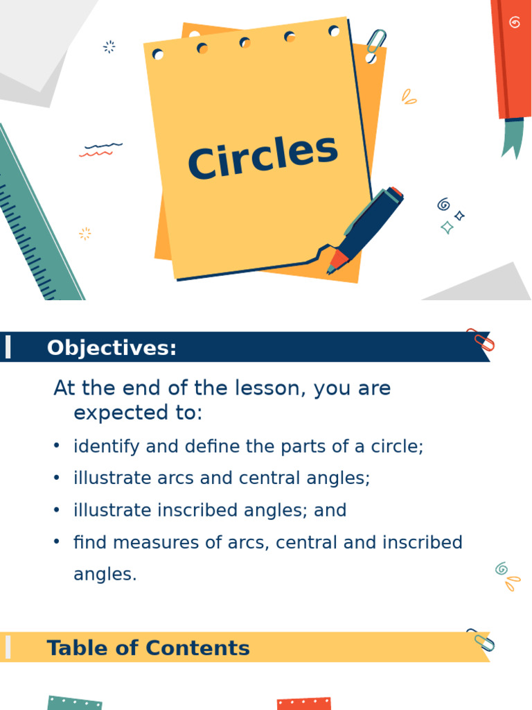 Circle (Parts Central Angle and Inscribed Angles) 2 | PDF | Circle | Angle
