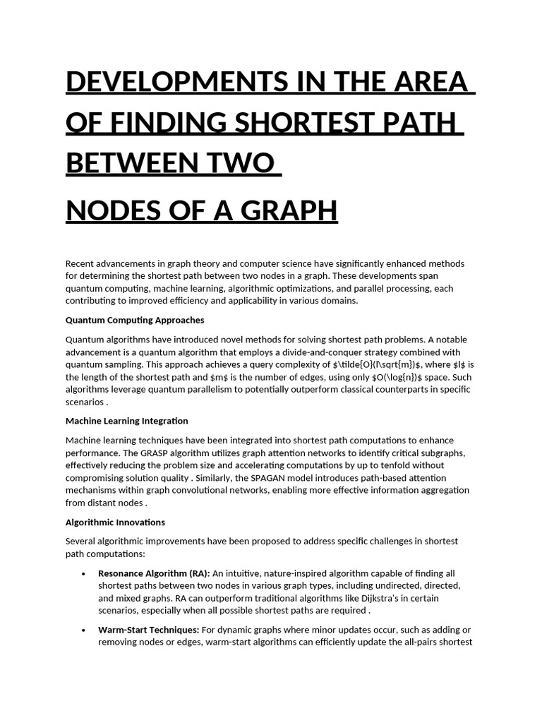 Developments in The Area of Finding Shortest Path Between Two | PDF ...