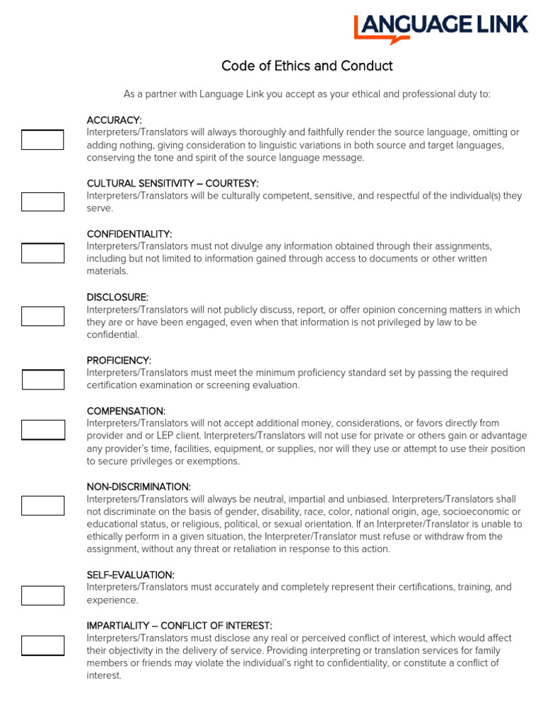 Code of Ethics and Conduct L | PDF | Language Interpretation | Translations