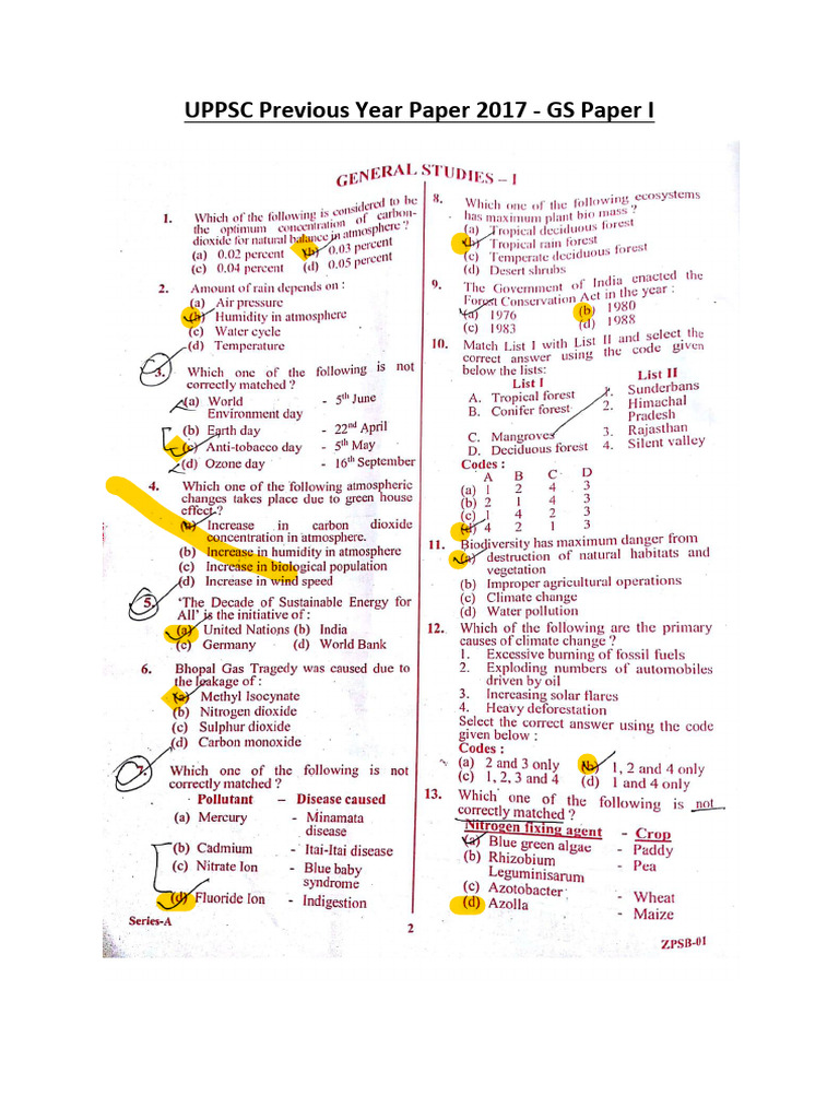 UPPSC Question Paper 2017 Paper 1 | PDF