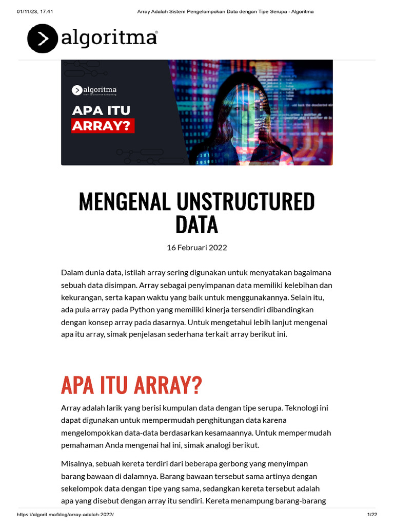 Array Adalah Sistem Pengelompokan Data Dengan Tipe Serupa - Algoritma | PDF